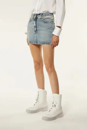 DONDUP Denim Skirt With Asymmetrical Waist Detail