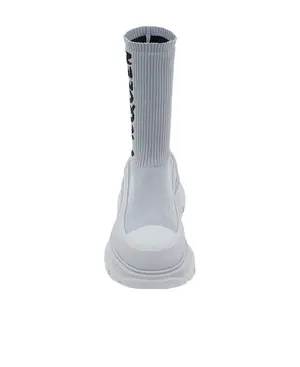 Alexander McQueen Logo Printed Sock-style Boots - Gray