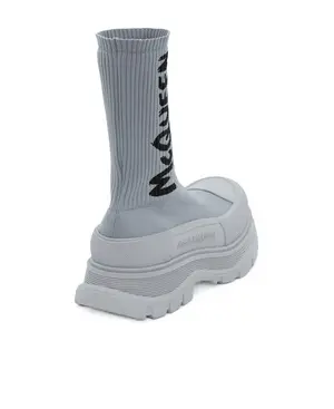 Alexander McQueen Logo Printed Sock-style Boots - Gray