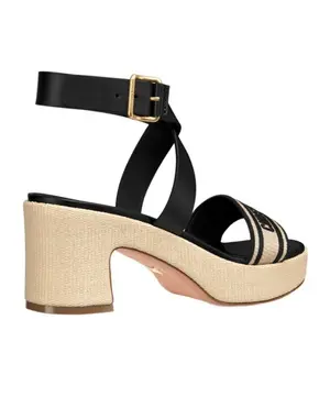 Dior Dway Heeled Sandal With Embroidered Logo - Black