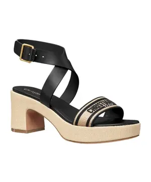 Dior Dway Heeled Sandal With Embroidered Logo - Black