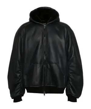 Balenciaga Zip-up Hooded Leather Jacket - Blue