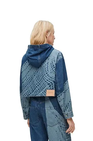 Loewe Cropped Hooded Denim Jacket With Laser-printed Pattern