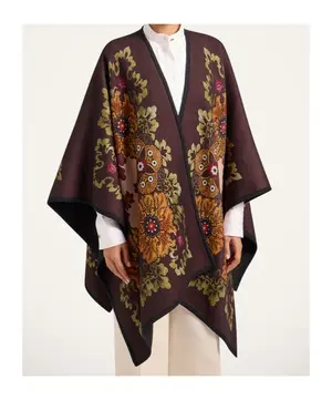 La DoubleJ Floral-patterned Wool Cape - Black
