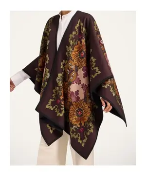 La DoubleJ Floral-patterned Wool Cape - Black