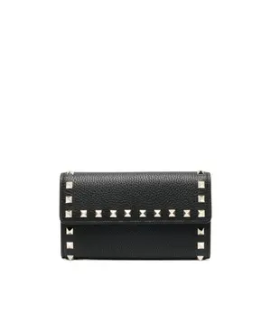 Valentino Garavani Rockstud Wallet In Grainy Calfskin - Black