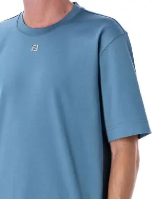 Fendi Ff Plaque Crewneck T-shirt - Light Blue