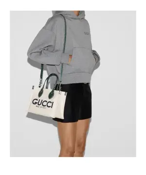 Gucci Logo Print Canvas Tote Bag