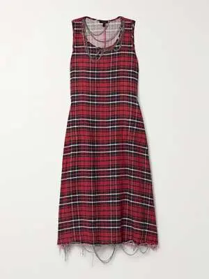 R13 Plaid Sleeveless Chain Embellished Midi Dress