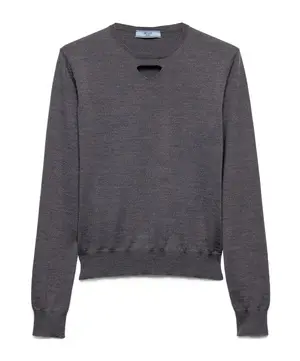 Prada Cut-out Detailed Crewneck Jumper - Grey