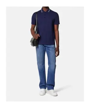 Versace Medusa-embroidered Short-sleeved Polo Shirt - Blue