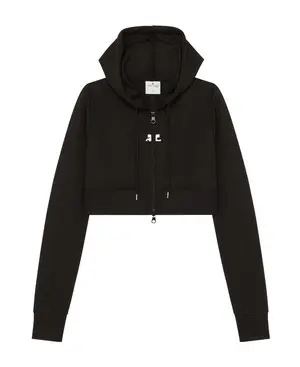 COURREGES Cropped Zipped Hoodie With Embroidered Logo
