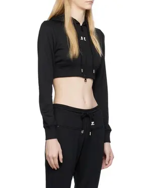COURREGES Cropped Zipped Hoodie With Embroidered Logo