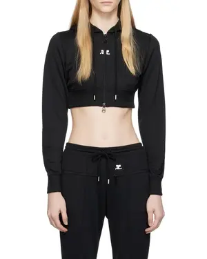 COURREGES Cropped Zipped Hoodie With Embroidered Logo