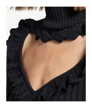 Balenciaga Heart Cut-out Ruffled Turtleneck Fine Knit Top