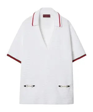 Gucci Web-stripe Trim Crochet Top With Leather Details