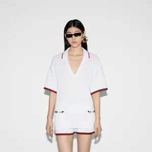 Gucci Web-stripe Trim Crochet Top With Leather Details