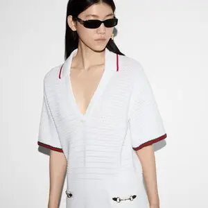 Gucci Web-stripe Trim Crochet Top With Leather Details