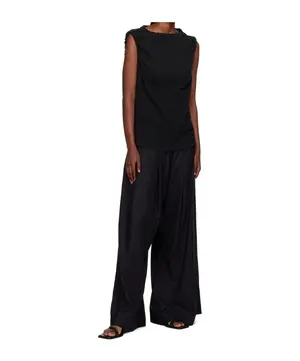 BASERANGE Sleeveless Boatneck Top With Smocked Detailing