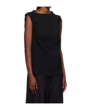 BASERANGE Sleeveless Boatneck Top With Smocked Detailing