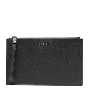 ORTIGNI Hammered Leather Clutch With Embossed Logo - Black