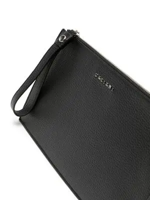 Orciani Hammered Leather Clutch With Embossed Logo - Black