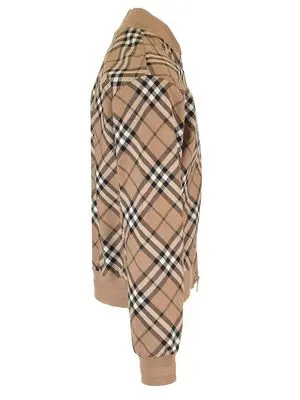 Burberry Checked Zip-up Harrington Jacket - Brown