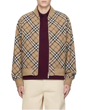 Burberry Checked Zip-up Harrington Jacket - Brown