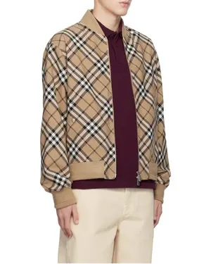 Burberry Checked Zip-up Harrington Jacket - Brown