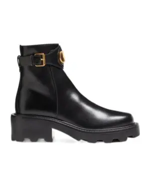 Valentino Garavani Logo Plaque Buckle Detailed Ankle Boots