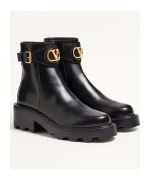Valentino Garavani Logo Plaque Buckle Detailed Ankle Boots