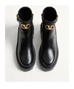 Valentino Garavani Logo Plaque Buckle Detailed Ankle Boots