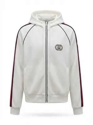 Gucci Hooded Long-sleeved Zip-up Hoodie With Monogram Detail - Gray
