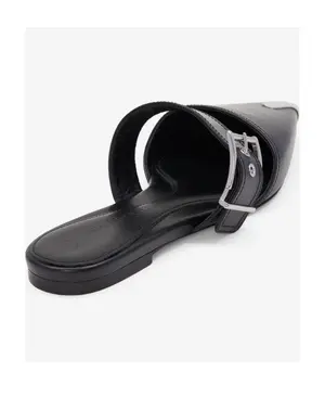 Alexander McQueen Punk Flat Mules With Silver Tone Toe - Black