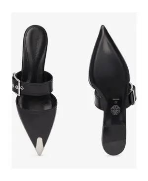 Alexander McQueen Punk Flat Mules With Silver Tone Toe - Black