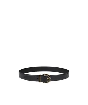 Etro Leather Belt With Geometric Buckle - Black