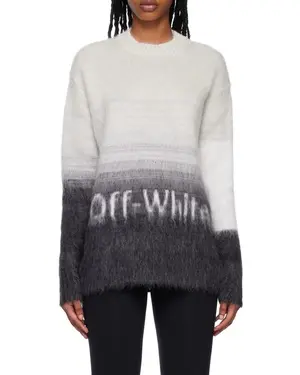 Off-White Intarsia-logo Crew-neck Jumper - Gray