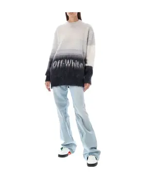 Off-White Intarsia-logo Crew-neck Jumper - Gray