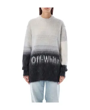 Off-White Intarsia-logo Crew-neck Jumper - Gray