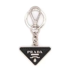 Prada Triangle Logo Plaque Keyring - Black