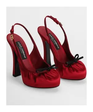 Dolce & Gabbana Satin Slingback Pumps With Bow Detailing - Red