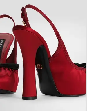 Dolce & Gabbana Satin Slingback Pumps With Bow Detailing - Red