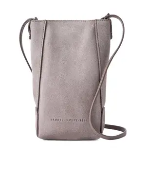 Brunello Cucinelli Suede Phone Bag With Monili Beads - Gray