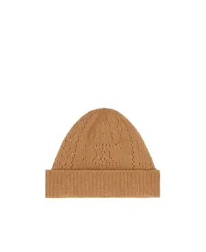 Celine Cashmere Silk Pointelle Beanie - Camel