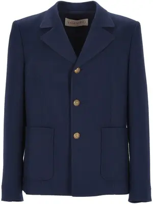 Valentino Garavani Button-up Long Sleeve Blazer - Navy Blue