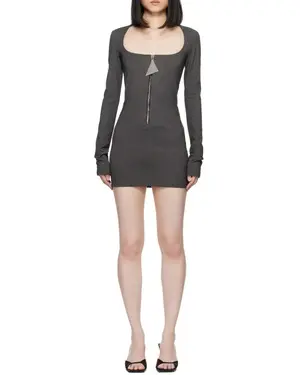 Attico Scoop Neck Zip Up Midi Jersey Dress
