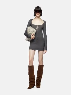Attico Scoop Neck Zip Up Midi Jersey Dress