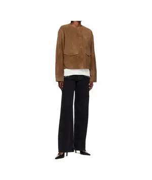 ST. AGNI Round Neck Long Sleeve Casual Jacket - Brown