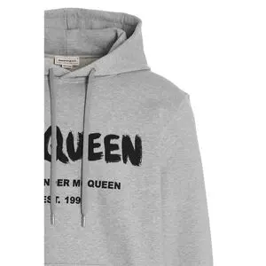 Alexander McQueen Logo Print Drawstring Hoodie - Gray