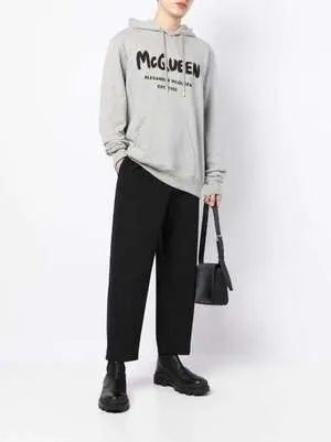 Alexander McQueen Logo Print Drawstring Hoodie - Gray